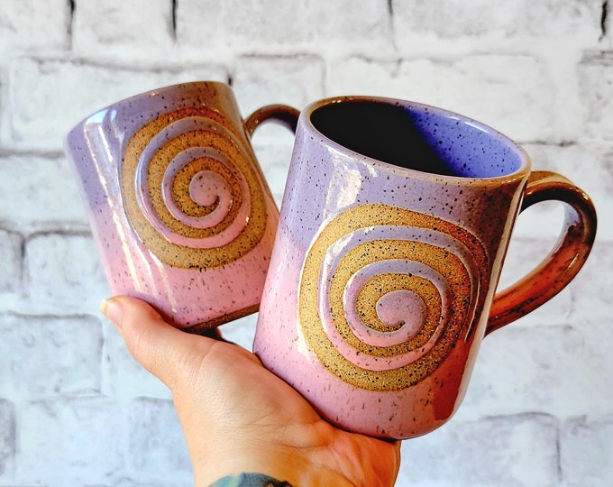 Lavender & Pink Spiral Swirl Mug - Cozy Colorful Pottery Mug - Handmade ...