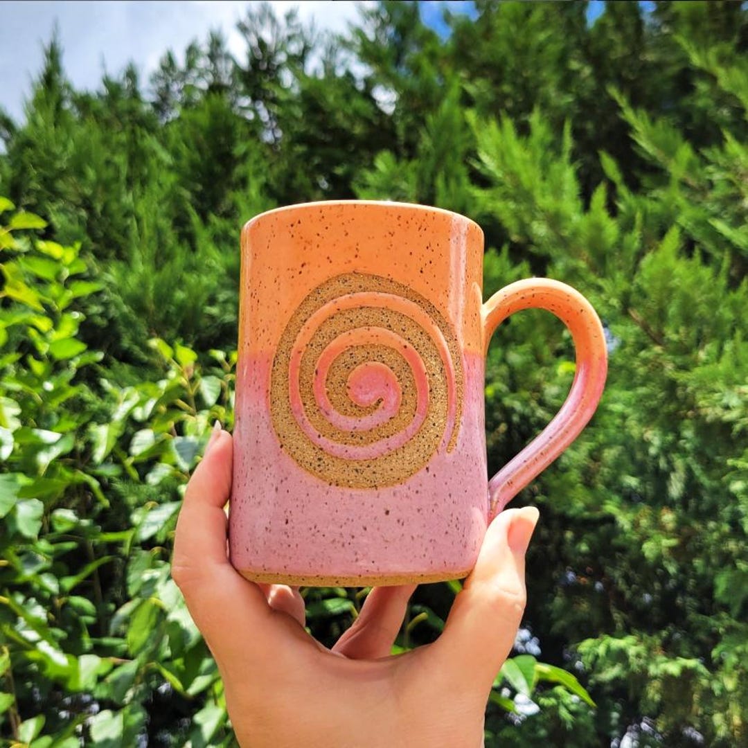Tangerine & Pink Spiral Swirl Mug - Island Sunset - Cozy Colorful ...