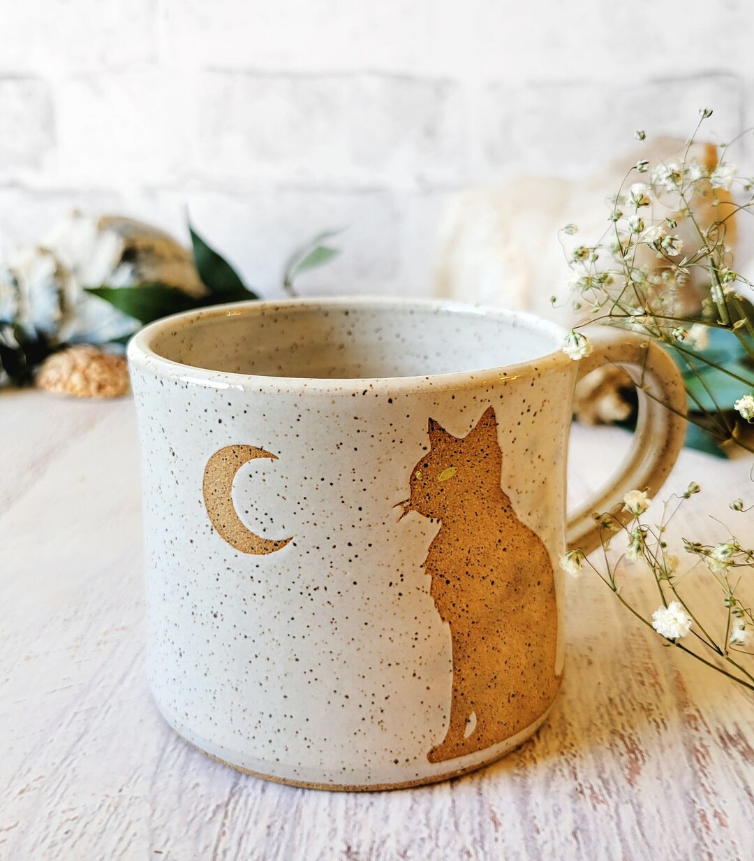 Cat & Moon Camp Style Mug Crescent Moon Handmade Ceramic Mug Wheel ...