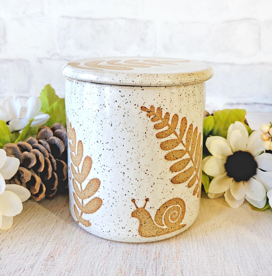 Forest Moon & Snail Pottery Tea Jar With Lid - Cat Treats - Dog Treats ...