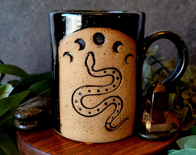 Snake Moon Phase Mug in Black - Medusa - Manasa - Handmade Pottery Mug ...