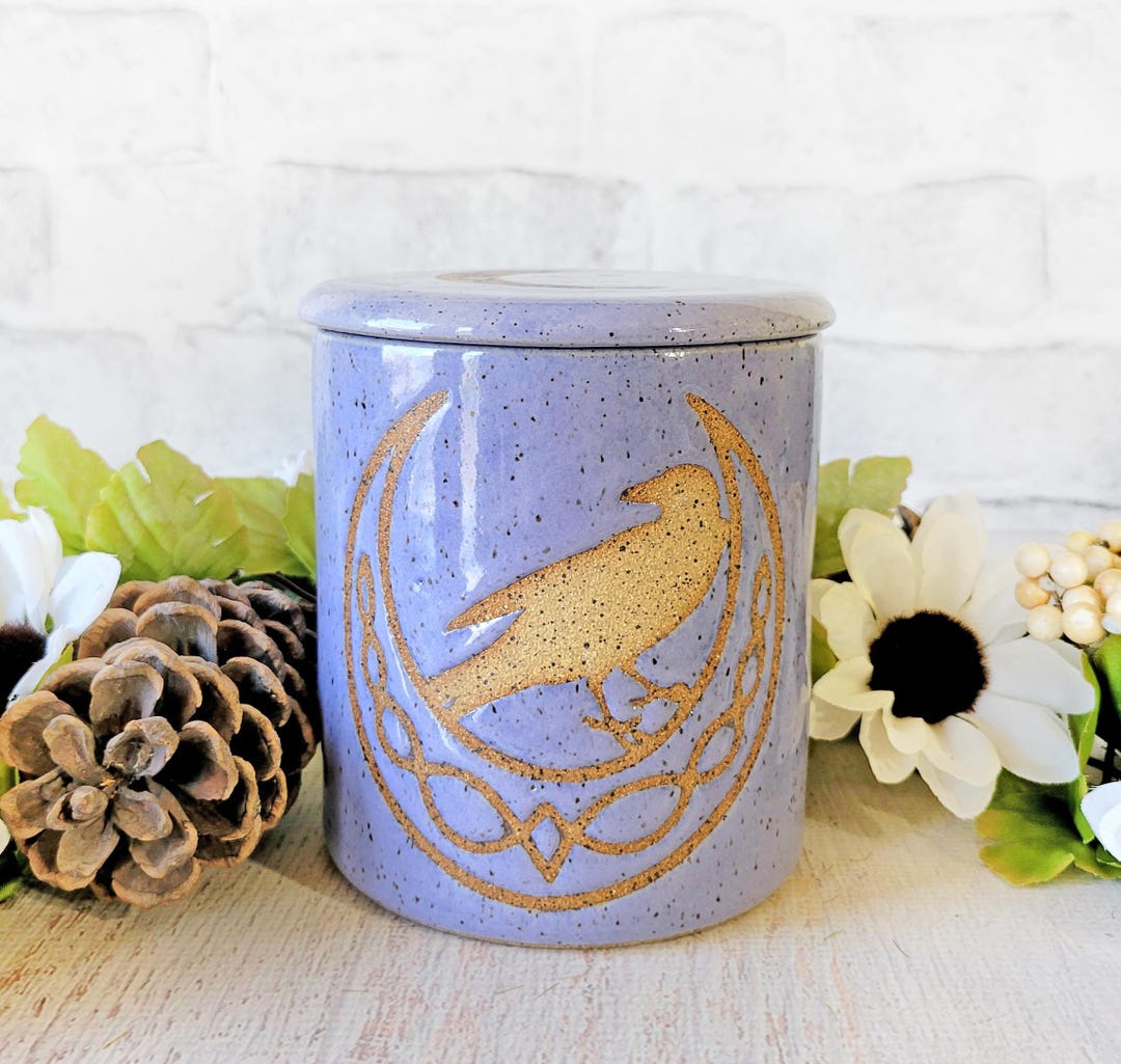 Purple Raven & Moon Pottery Tea Jar With Lid - Cat Treats - Dog Treats ...