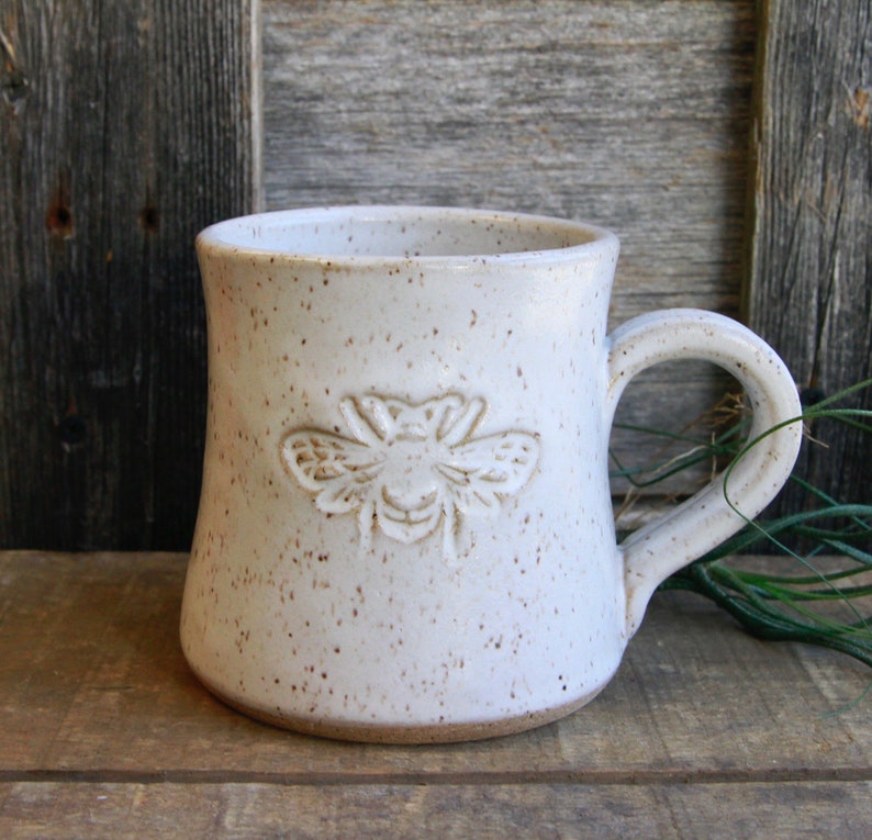 Bee Mug Handmade Pottery Bee Mug White Bee Mug Tea Bee | Etsy