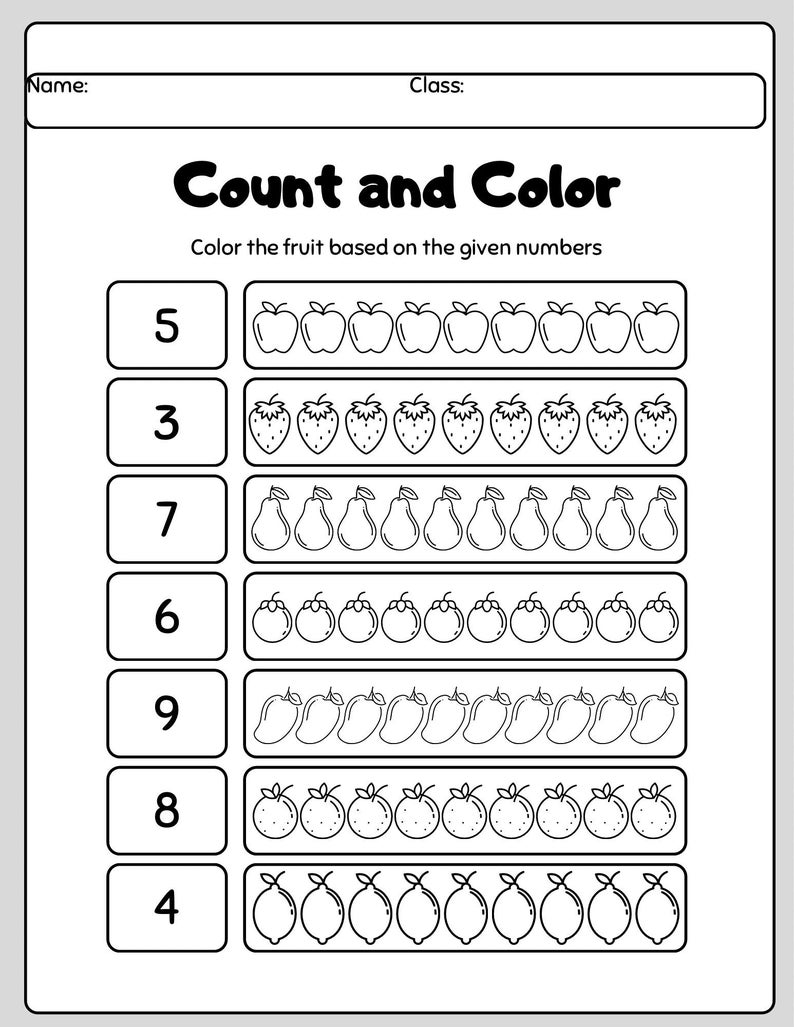 Count and Color Fruit Worksheet: Elementary Number Activity (PDF Print ...
