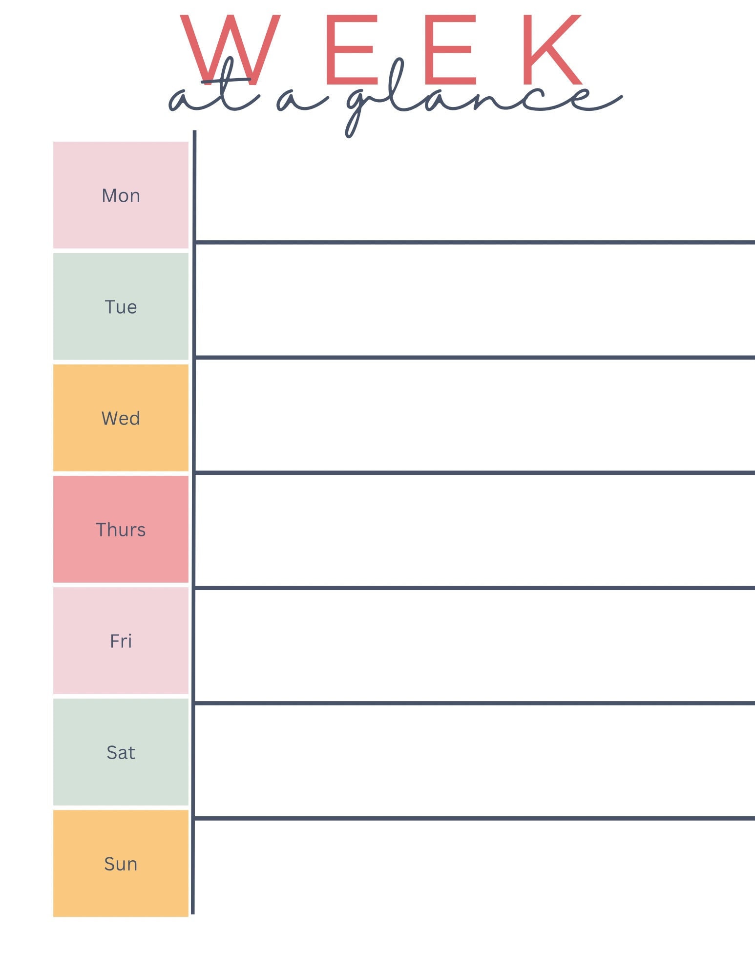 Weekly Planner, Printable PDF, Days of the Week Planner, Printable ...