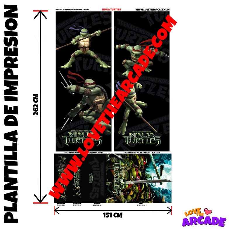 NINJA TURTLES Arcade Cabinet Machine Artwork Graphics Vinyl Stickers ...