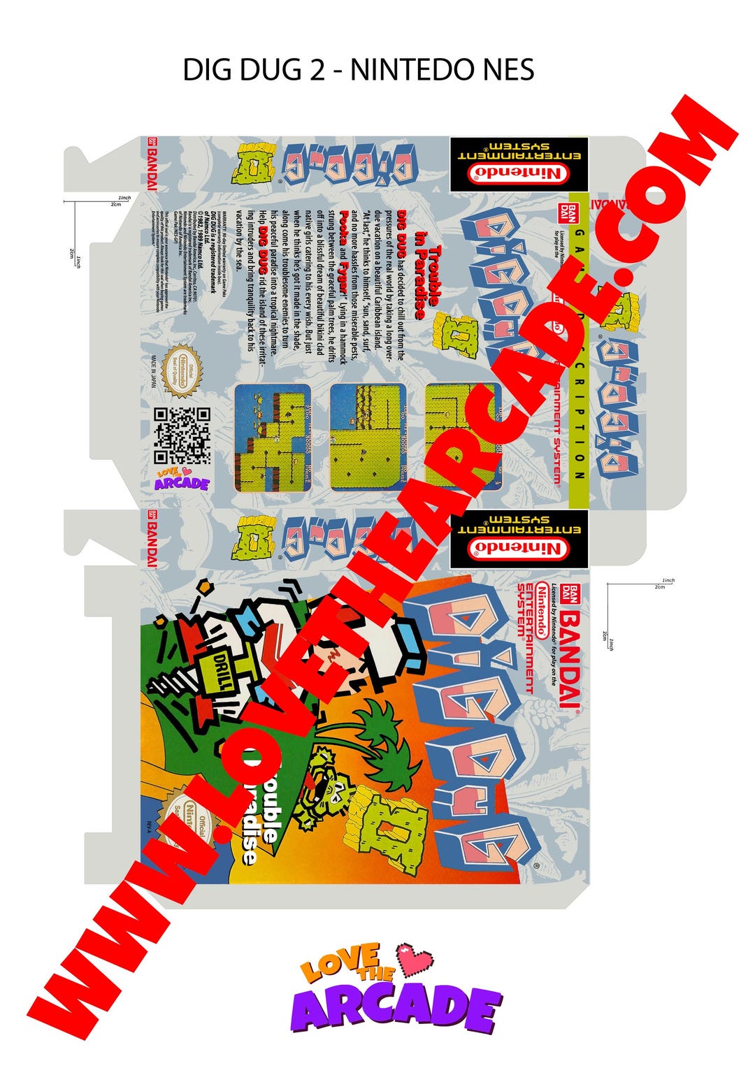 REPRODUCTION BOX TEMPLATE Dig Dug 2 Nes - Etsy
