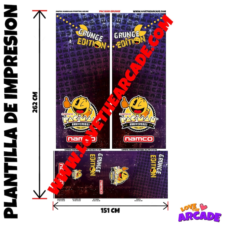 PAC MAN GRUNGE Arcade Cabinet Machine Artwork Graphics Vinyl Stickers ...