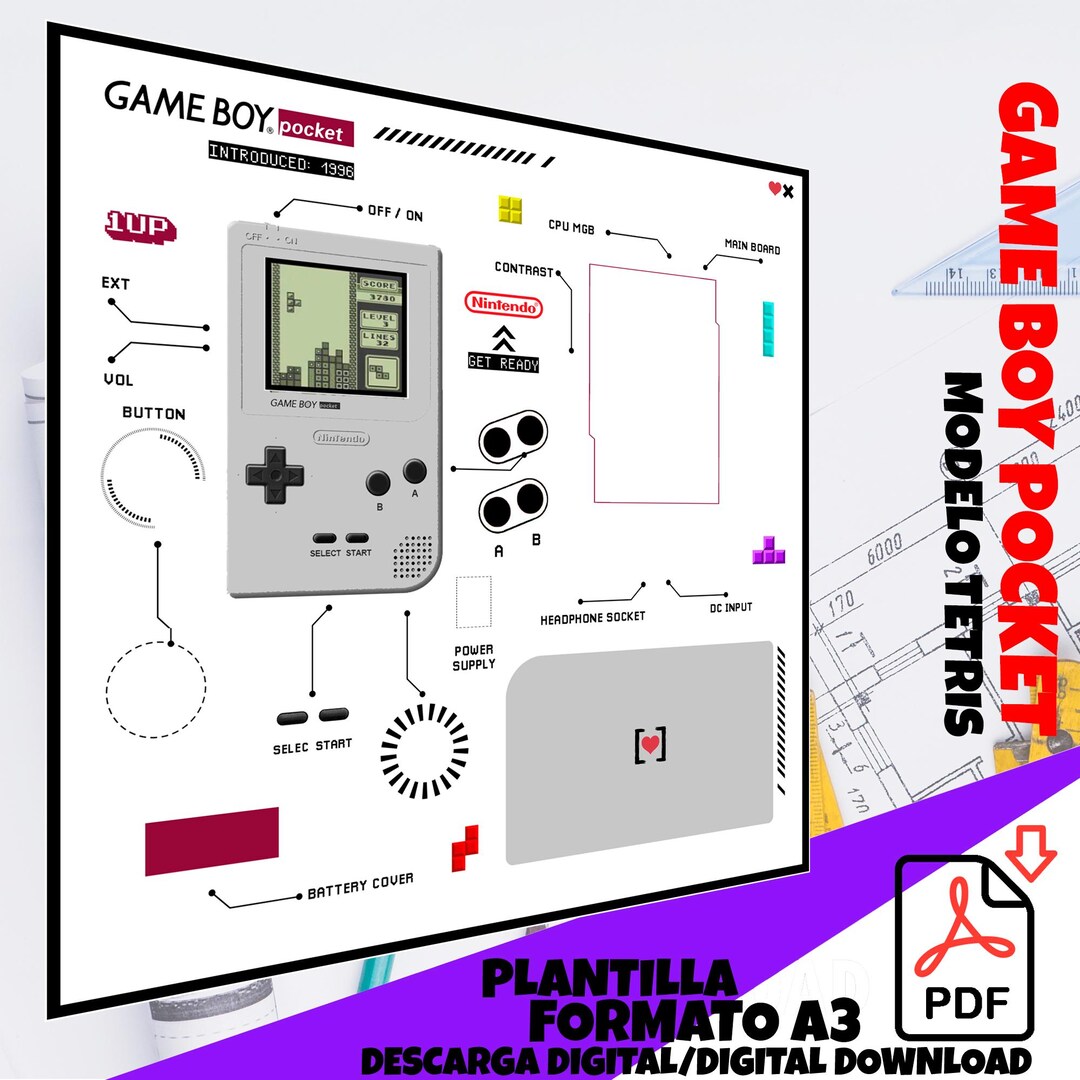 Download GAMEBOY POCKET Tetris Disassemble Layout Template PDF Format ...