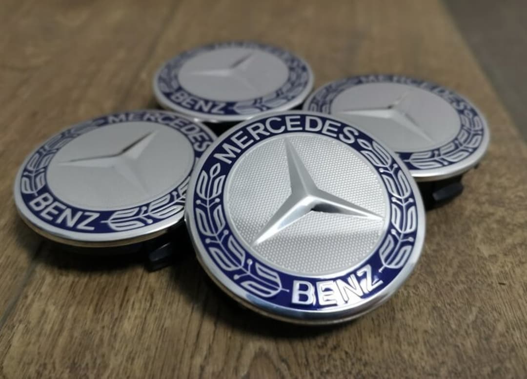 Genuine Set of 4 Blue Mercedes Benz Alloy Wheel Centre Caps 75mm Badges ...