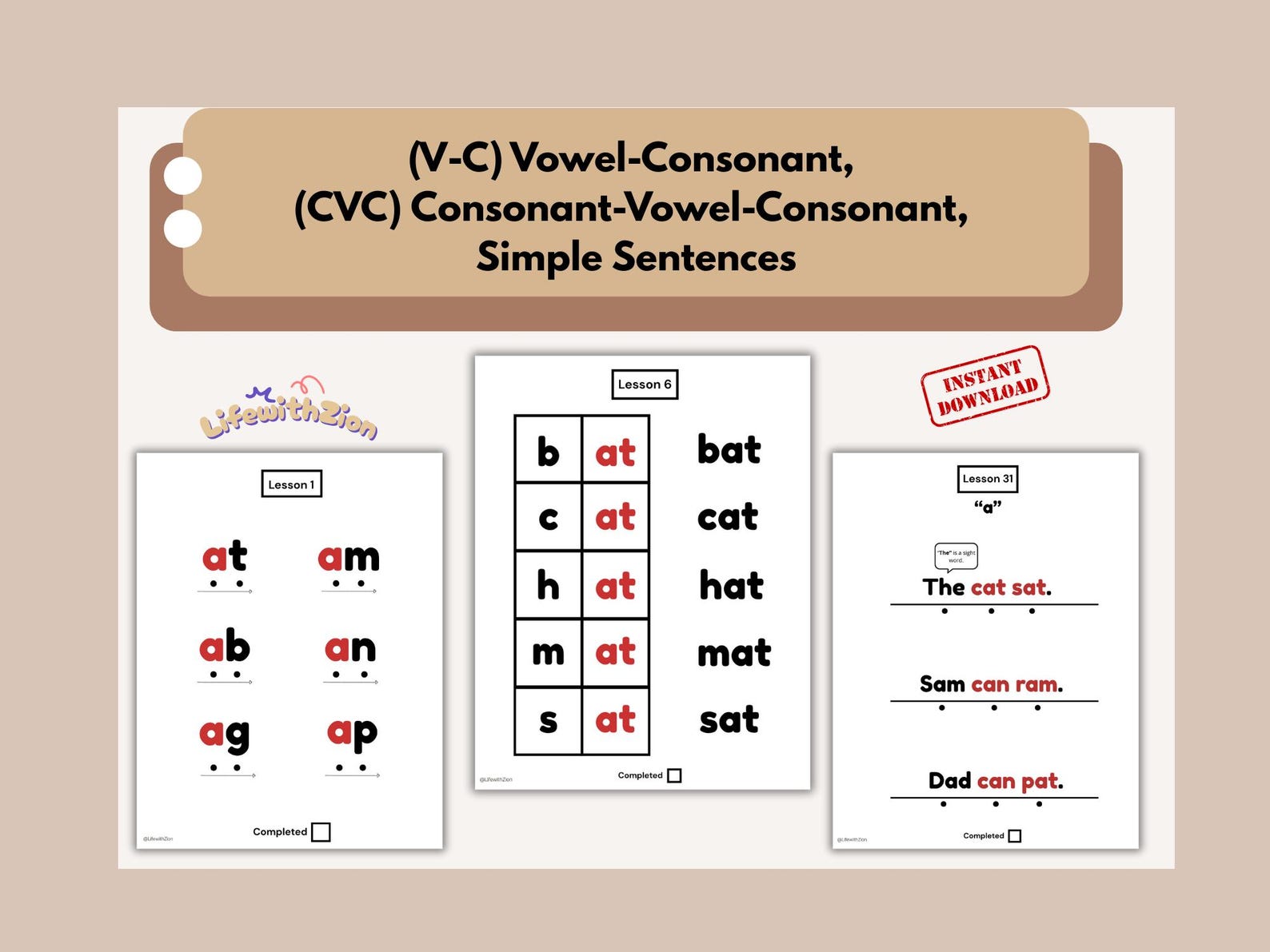 Reading Lesson Guide Level 1 (VC, CVC and Simple Sentences) Toddlers ...
