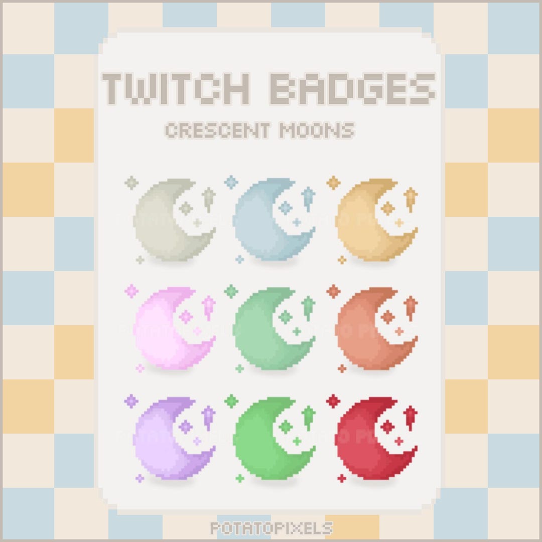 Crescent Moon Sub / Bit Badges for Twitch | 9 Pre Made Pixel Art Badges ...