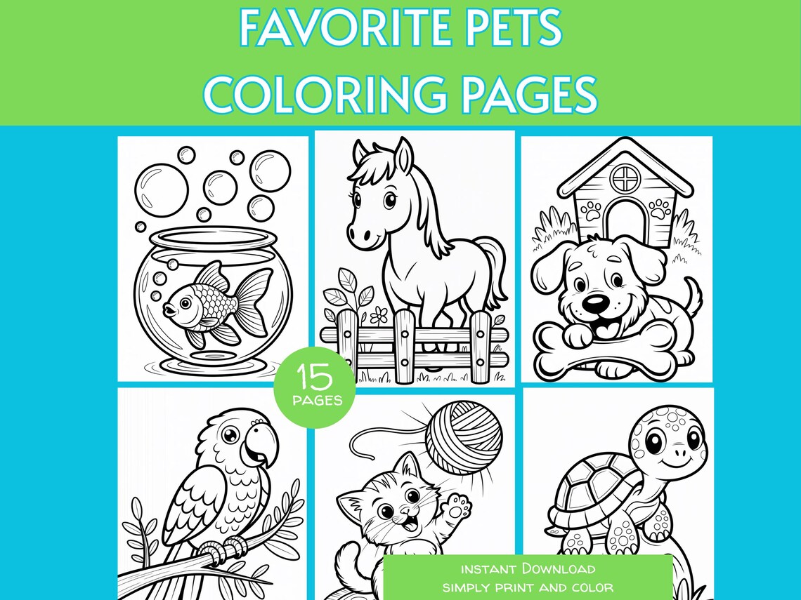 PRINTABLE Pets Coloring Pages, Favorite Pets Coloring Sheets, Cute Pets ...