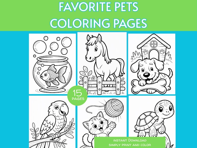 PRINTABLE Pets Coloring Pages, Favorite Pets Coloring Sheets, Cute Pets ...