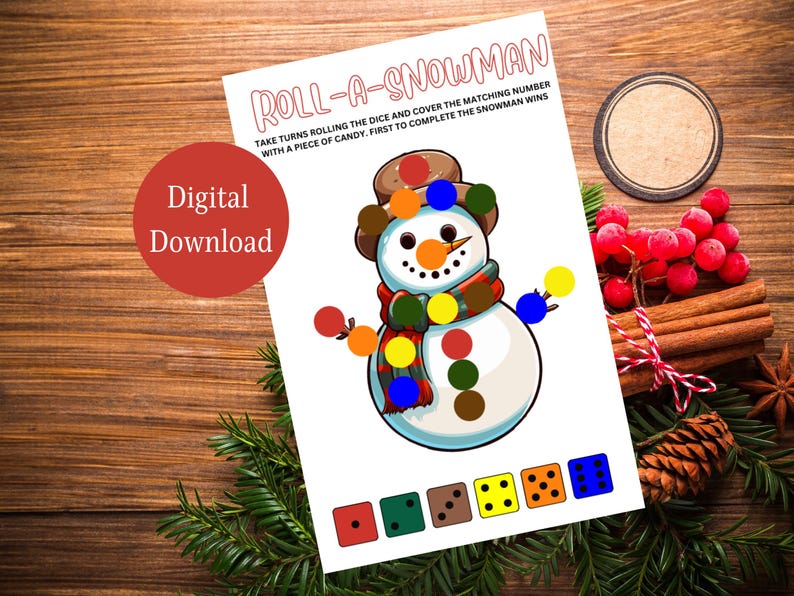 PRINTABLE Roll a Snowman Dice Game, Printable Holiday Game, Christmas ...