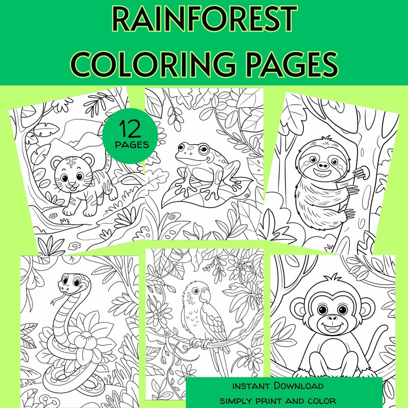 Rainforest Coloring Sheets - Etsy