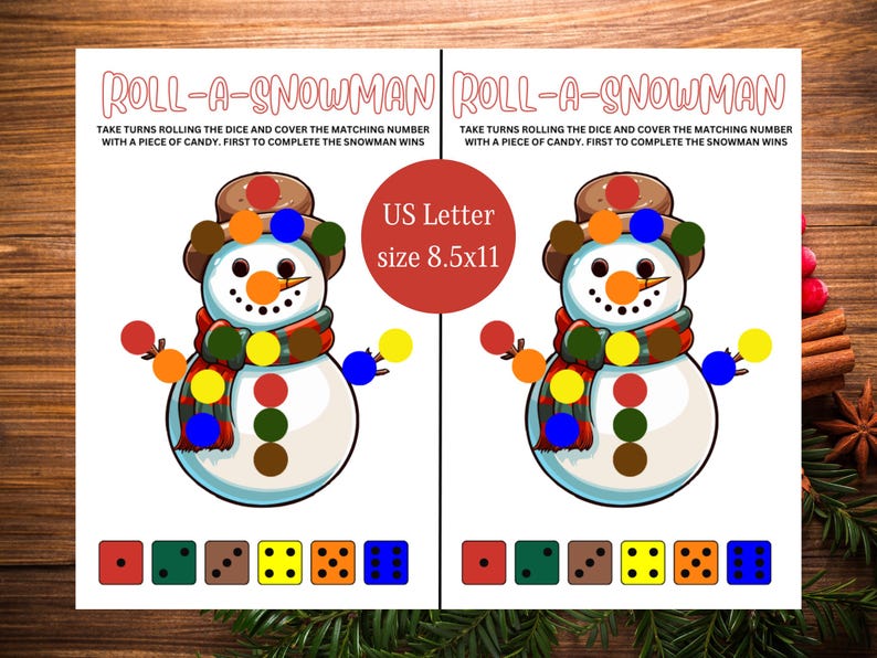 PRINTABLE Roll a Snowman Dice Game, Printable Holiday Game, Christmas ...
