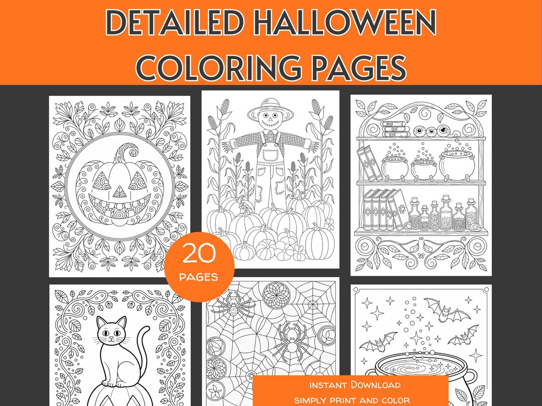 PRINTABLE Detailed Halloween Coloring Pages | Adult Coloring Sheets ...