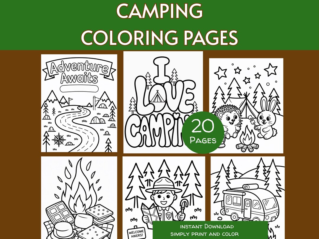 PRINTABLE Camping Coloring Pages, Summer Camp, Road Trip Activity Book ...