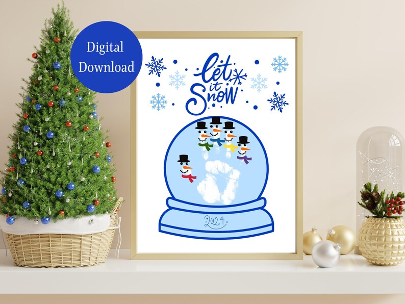 PRINTABLE Snowglobe Handprint Footprint Craft, Christmas Wall Art, Kids ...