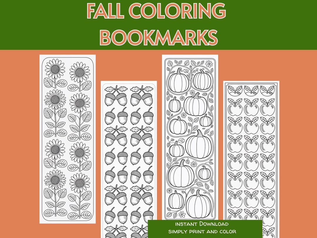 PRINTABLE Fall Coloring Bookmarks, Adults and Kids Bookmarks, Detailed ...