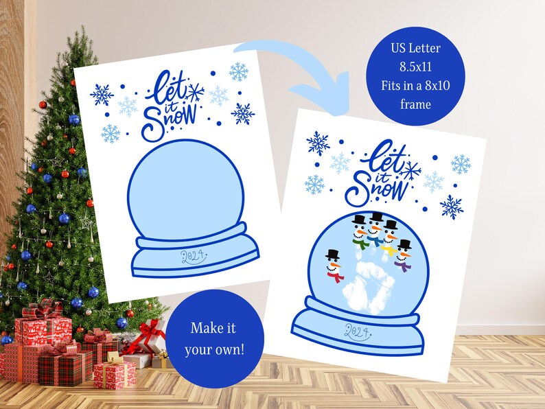 PRINTABLE Snowglobe Handprint Footprint Craft, Christmas Wall Art, Kids ...