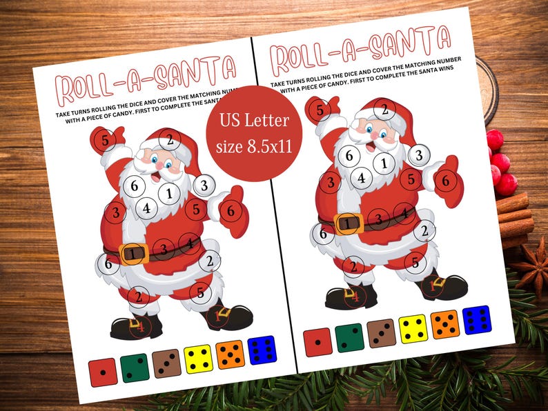 PRINTABLE Roll a Santa Dice Game, Printable Holiday Game, Christmas ...