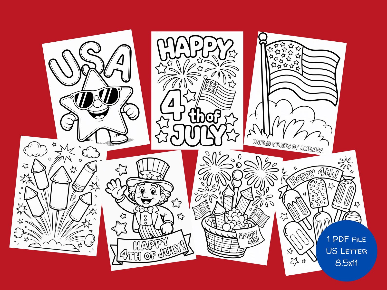 PRINTABLE Patriotic Coloring Pages, 4th of July Coloring Pages, USA ...