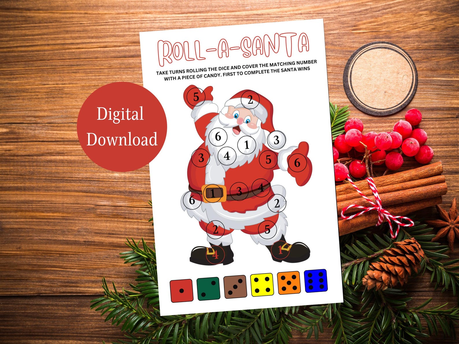 PRINTABLE Roll a Santa Dice Game, Printable Holiday Game, Christmas ...