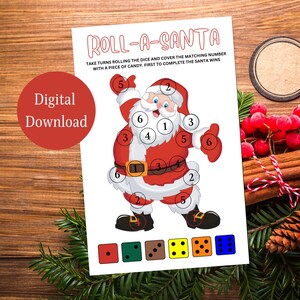 PRINTABLE Roll a Santa Dice Game, Printable Holiday Game, Christmas ...