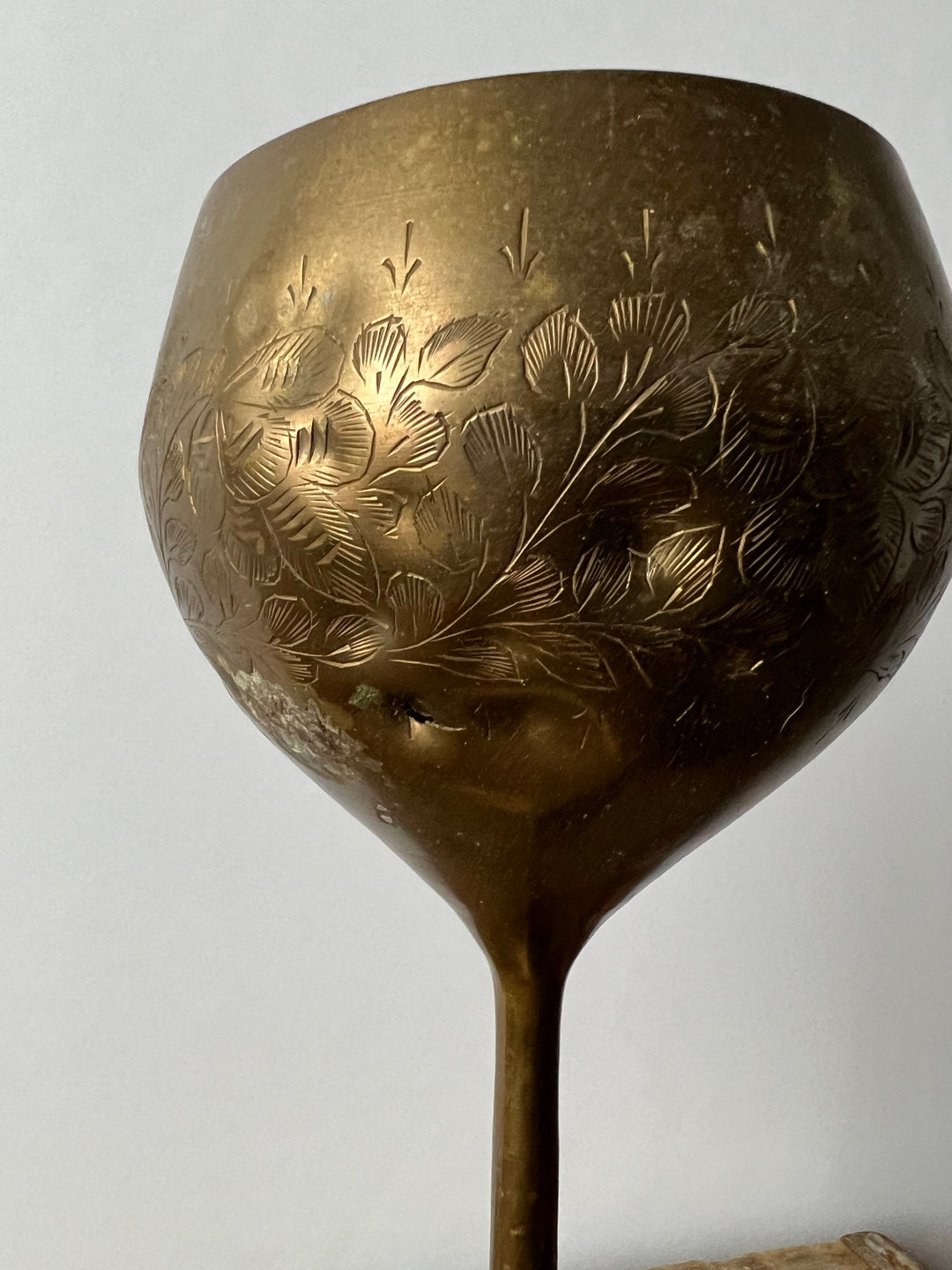 Rustic and Distressed Etched Tall Brass Chalice / Tall Stemmed - Etsy