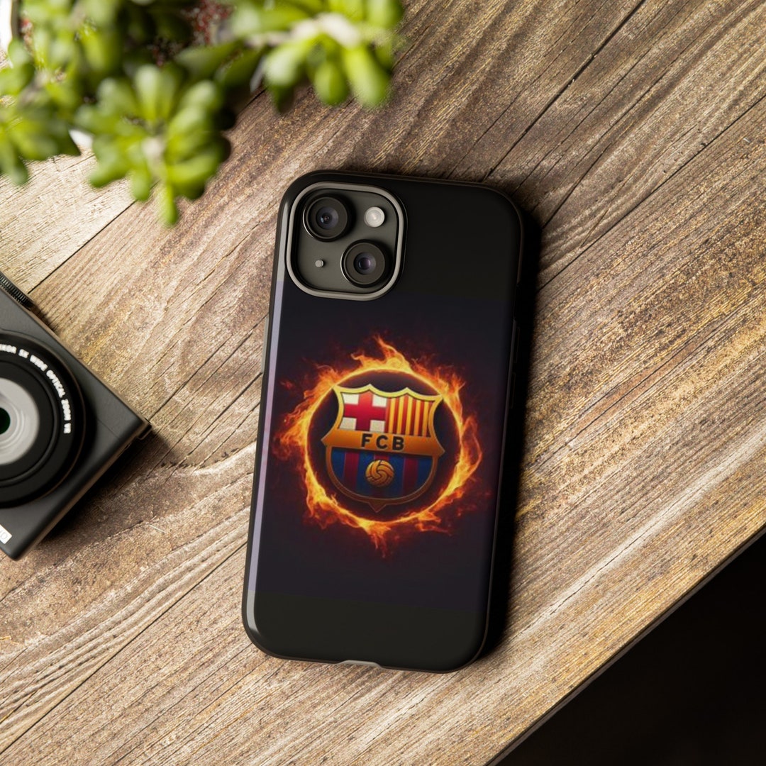FC Barcelona Logo With Flames on a Black Background Phone Case - Tough ...