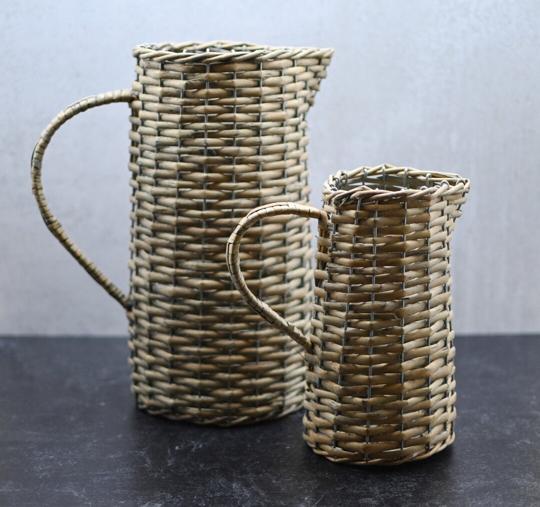 Vintage Style Wicker Pitcher Vase - Etsy