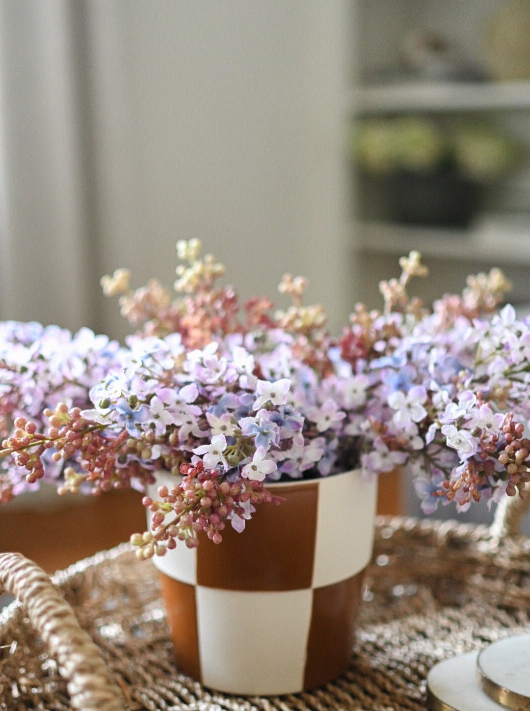 Brown Checkerboard Pot, Checkered Pot, Checker Print Decor, Checkered ...