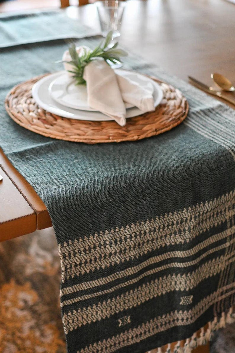 Christmas Thanksgiving Handwoven Wool Table Runner | Blue Bhujodi ...
