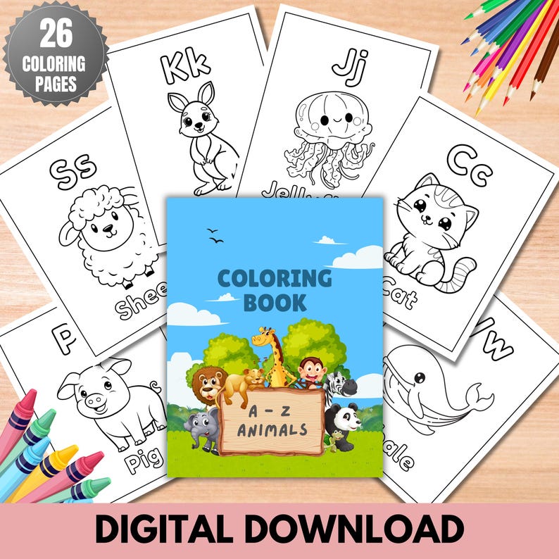 Animal Alphabet Coloring Book for Kids, ABC Coloring Book, 26 Coloring ...