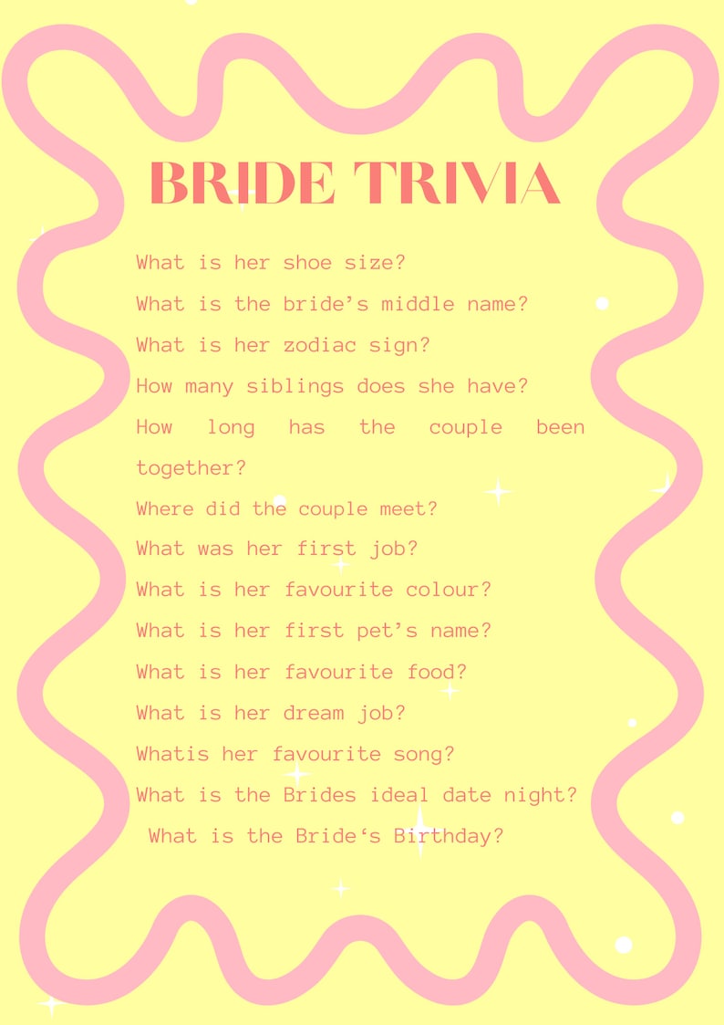 Bride Trivia Printable Download - Etsy