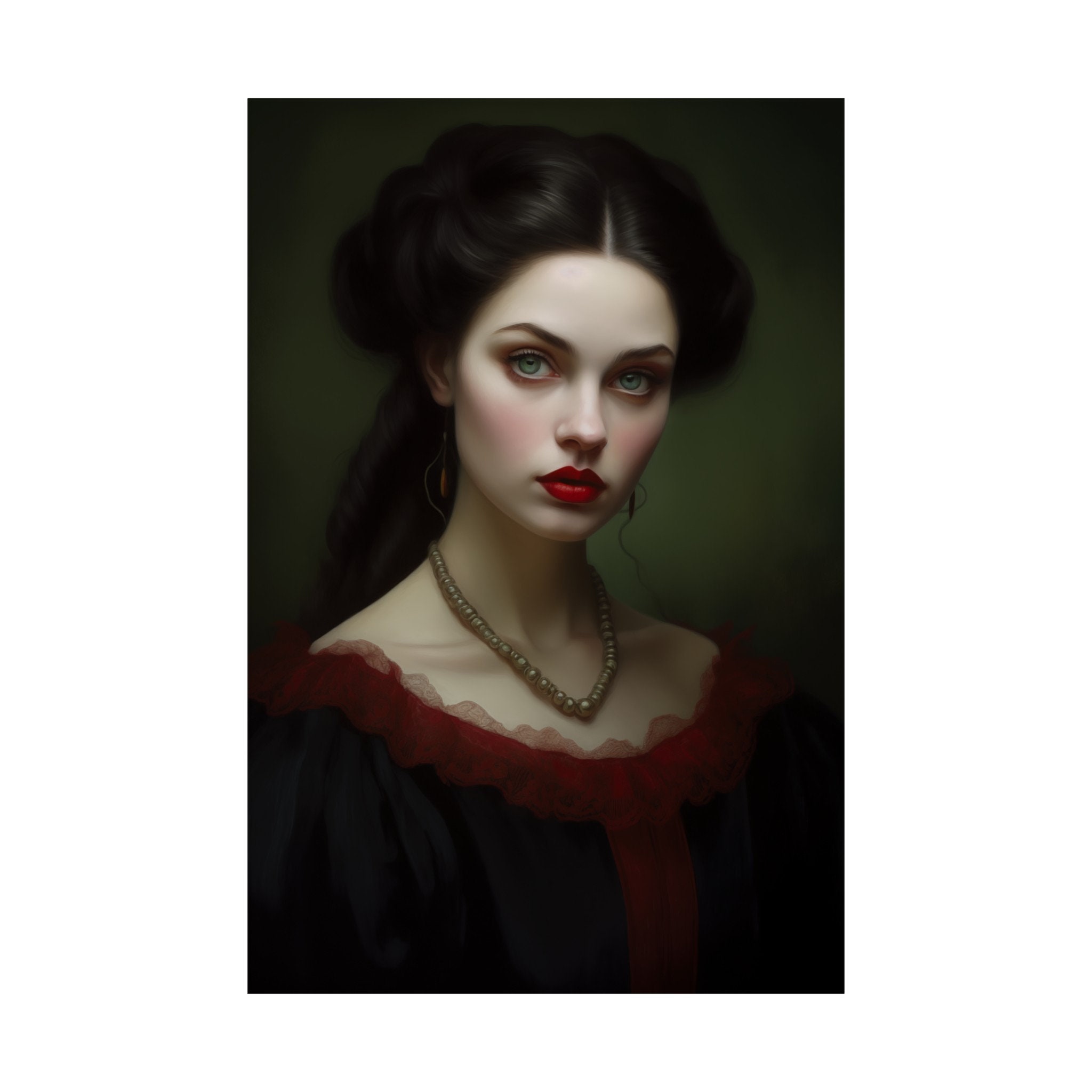 Woman Oil Portrait Print, Vintage Vamp Painting, Dark Academia Decor ...
