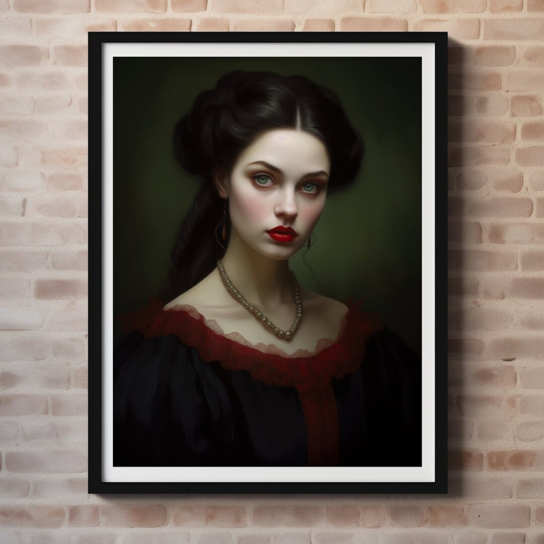 Woman Oil Portrait Print, Vintage Vamp Painting, Dark Academia Decor ...