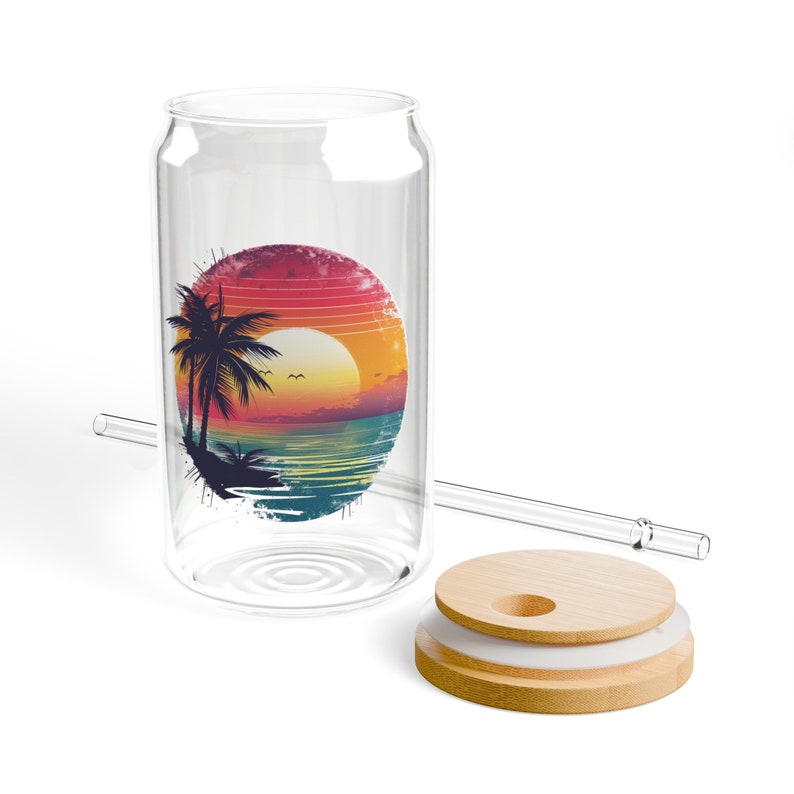 Retro Sunset Rays Sipper Glass Sun Rays Glass Retro Sunset Gift Boho ...
