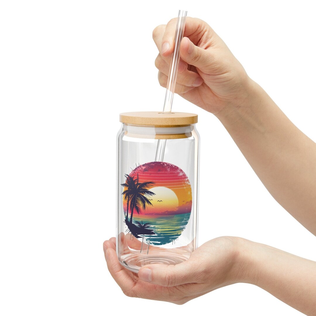 Retro Sunset Rays Sipper Glass Sun Rays Glass Retro Sunset Gift Boho ...
