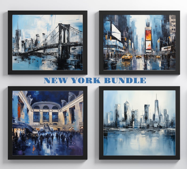 Bundle - New York City Art, Digital Print NYC, Abstract, Times Square ...