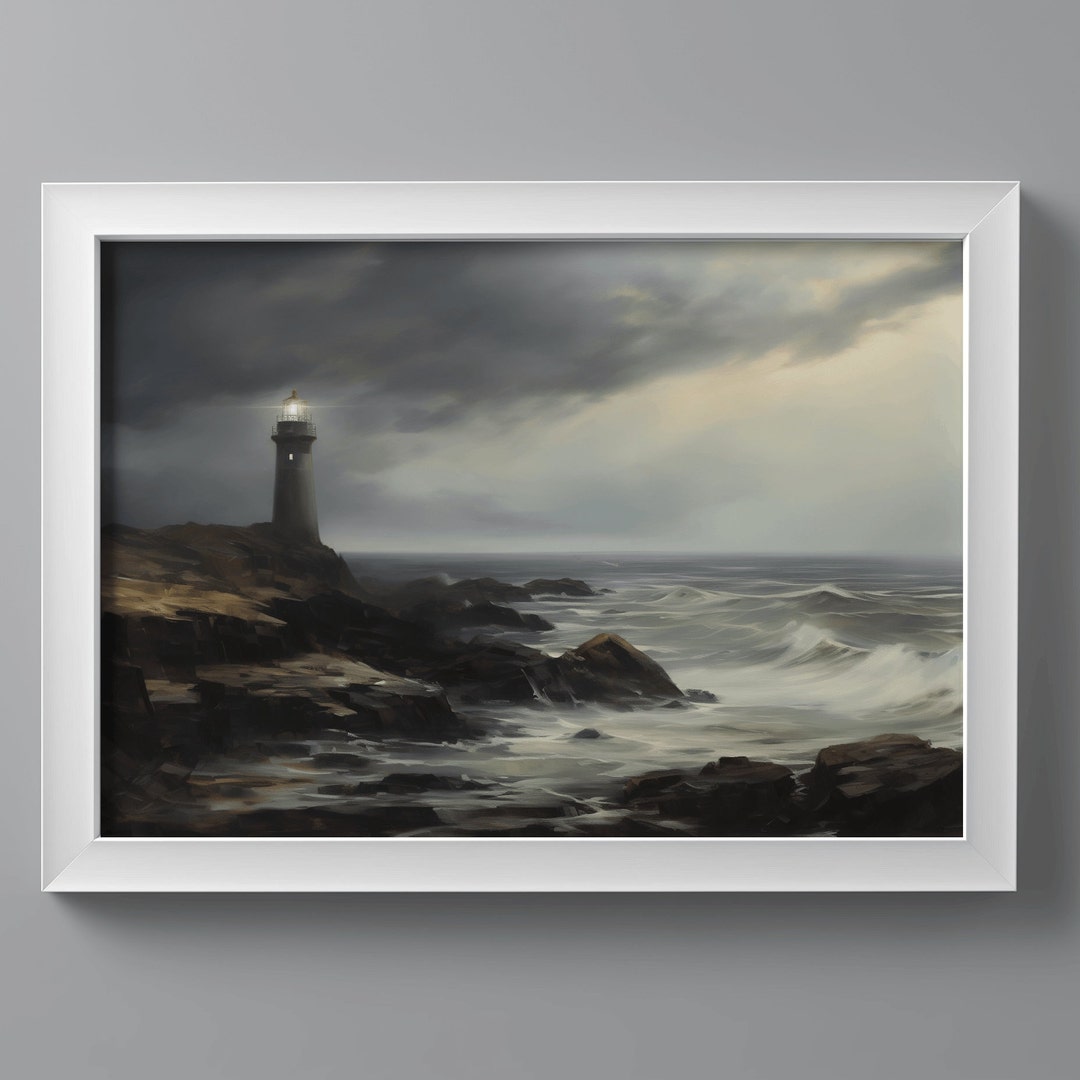 Lighthouse Landscape Print, Neutral Wall Art, Vintage Artwork, Stylish ...