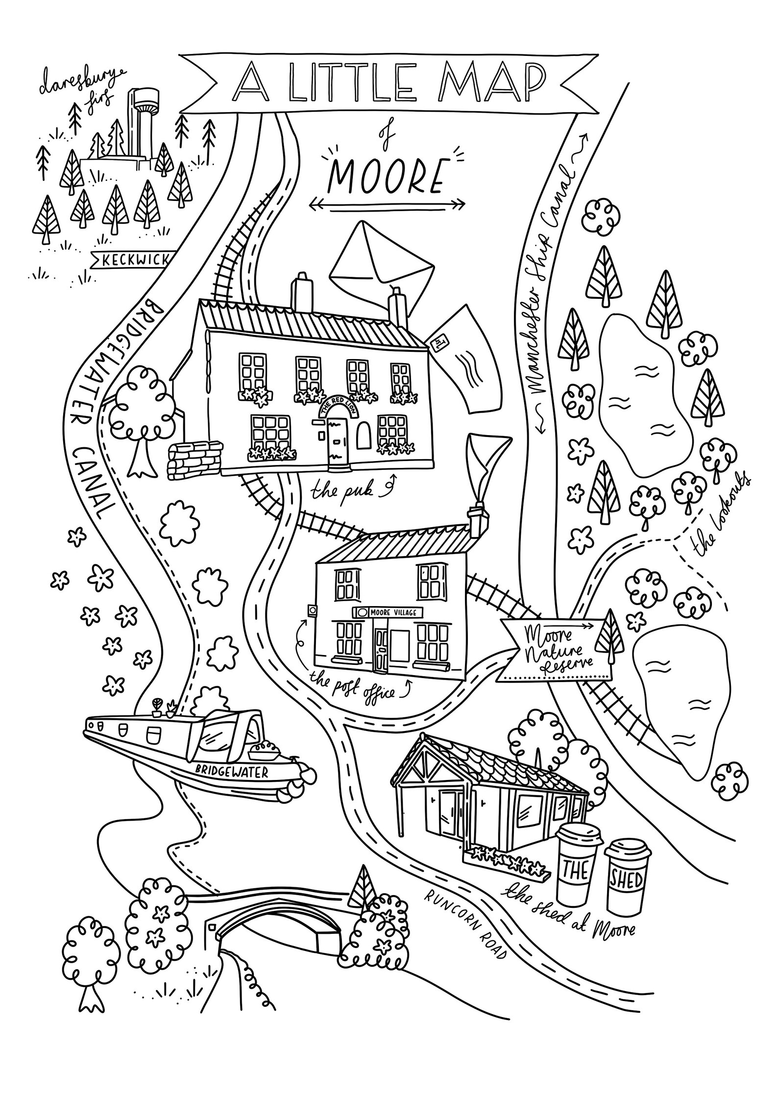 A Little Map of Moore, Warrington - Hand Illustrated Map of Moore - Etsy