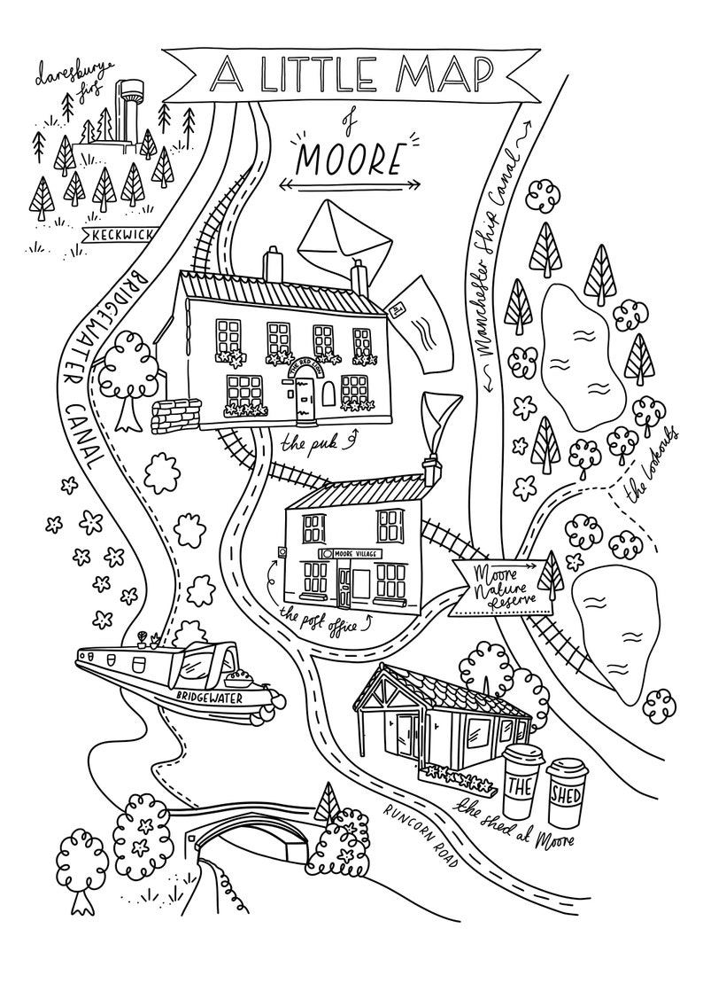 A Little Map of Moore, Warrington - Hand Illustrated Map of Moore - Etsy
