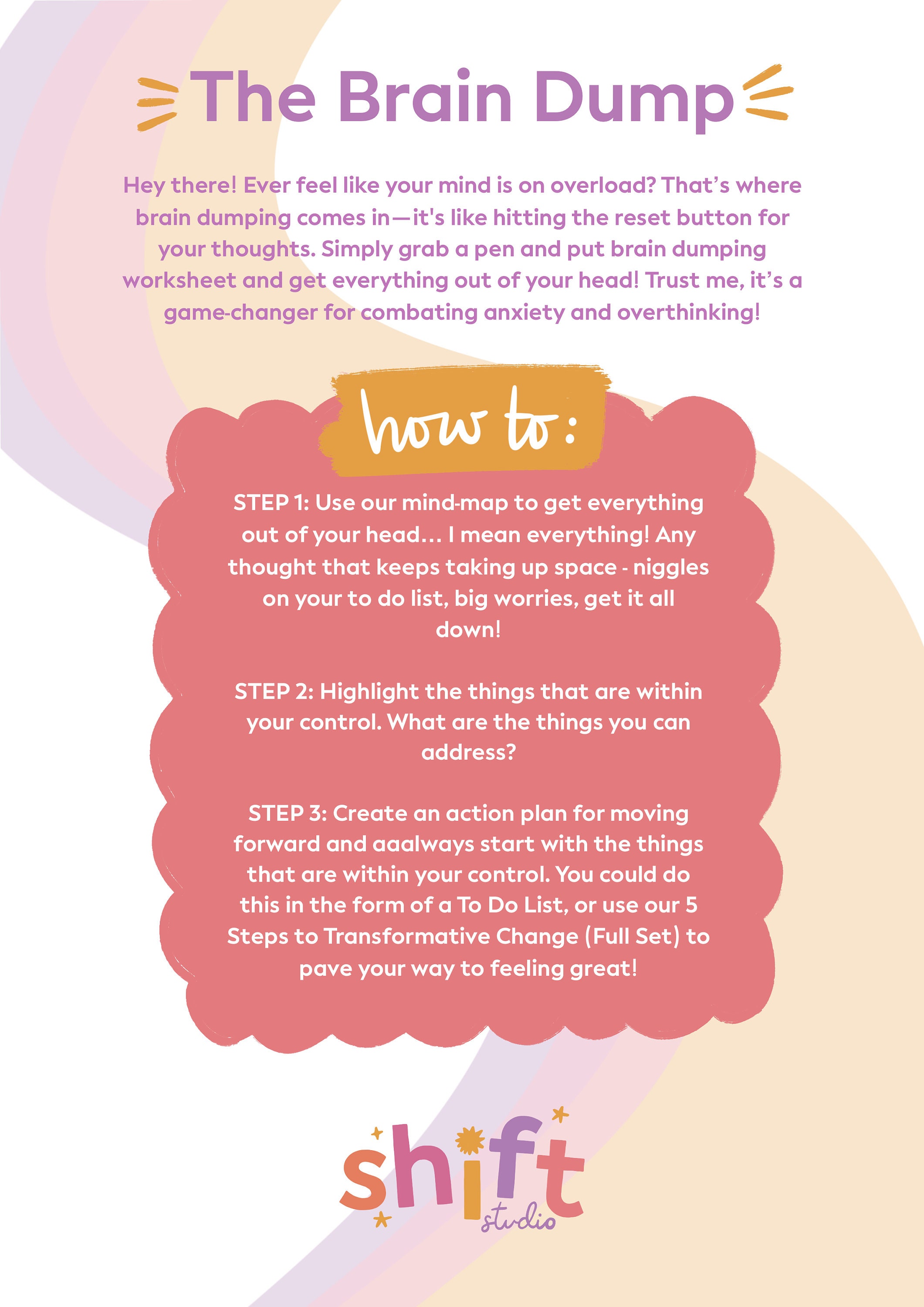 The Brain Dump Worksheet, for Anxiety and Overthinking, Printable PDF ...