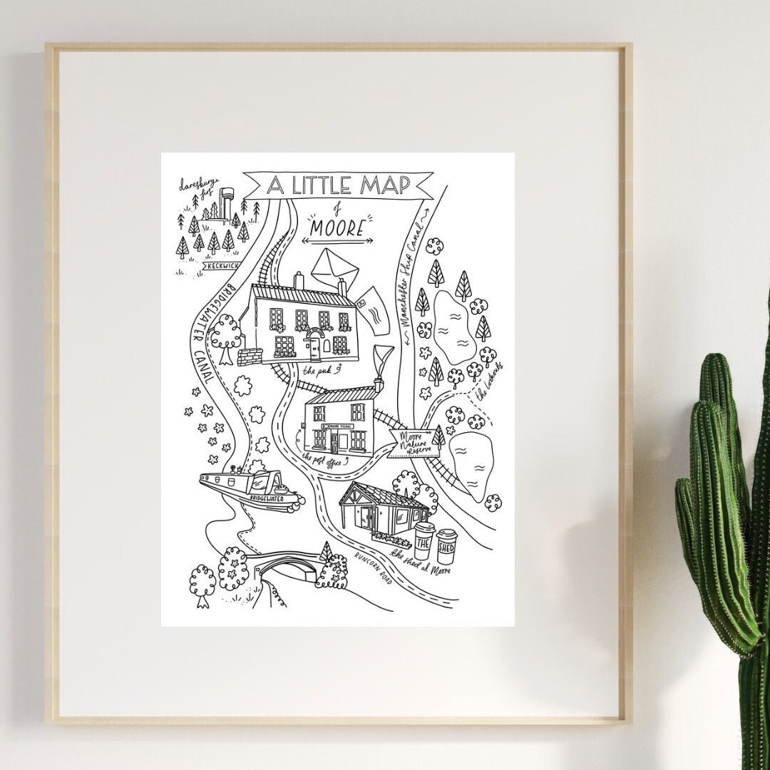 A Little Map of Moore, Warrington - Hand Illustrated Map of Moore - Etsy