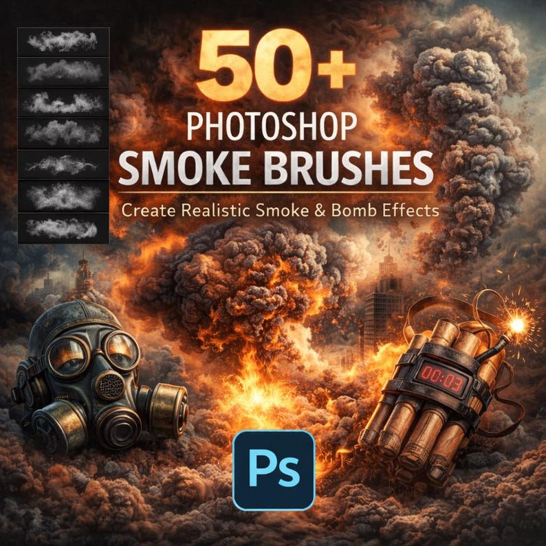 50+ Photoshop Smoke Brushes – Create Realistic Smoke & Bomb Effects - Etsy