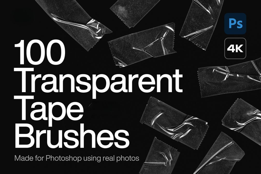 Transparent Tape Photoshop Brushes: 4K Realistic Sticky Tape Effects ...