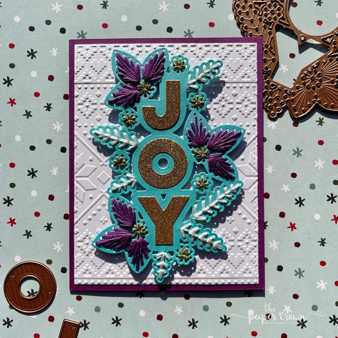 Hand Embroidered Stitched Joy Card Turquoise - Etsy